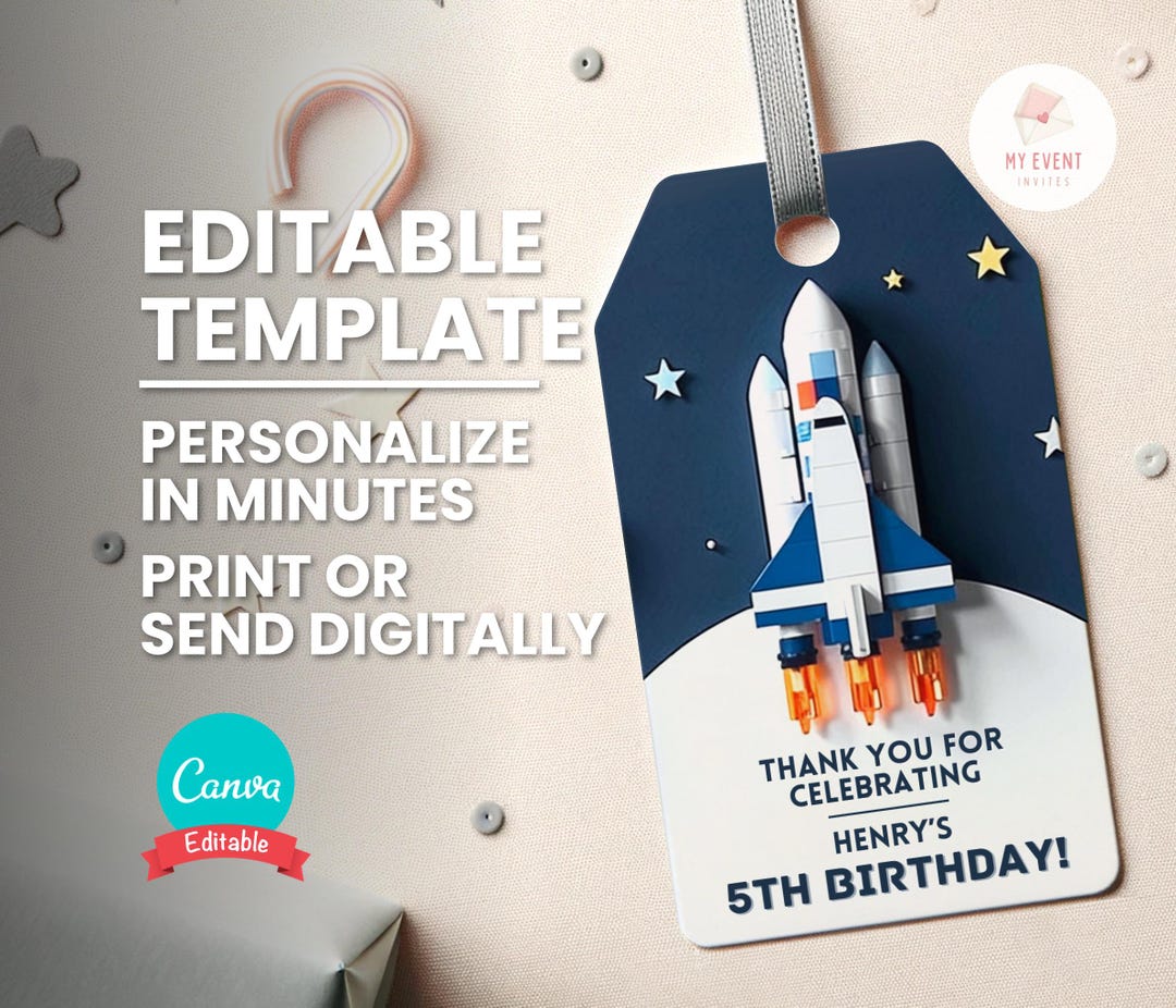 Outer Space Thank You Tag for Blast off Birthday Party, Gift Bag ...