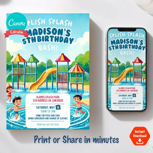 Splish Splash Birthday Bash Invitation for Splash Park or Water Park ...