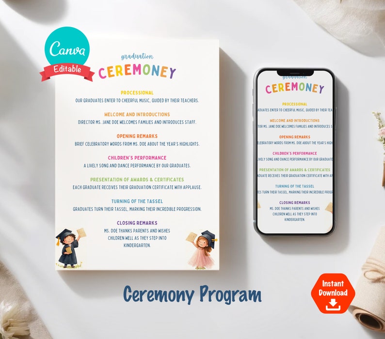Graduation Ceremony Program Bundle for Preschool Prek Pre-k Elementary ...