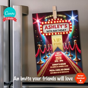 Red Carpet Invitation, Star VIP Pass Birthday Party, Glamorous ...