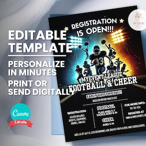 Football & Cheer Tryout Invitation, Team Registration Flyer, Editable ...