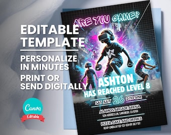 VR Birthday Invitation, Gamer Party Invite, Any Age Video Game Editable ...