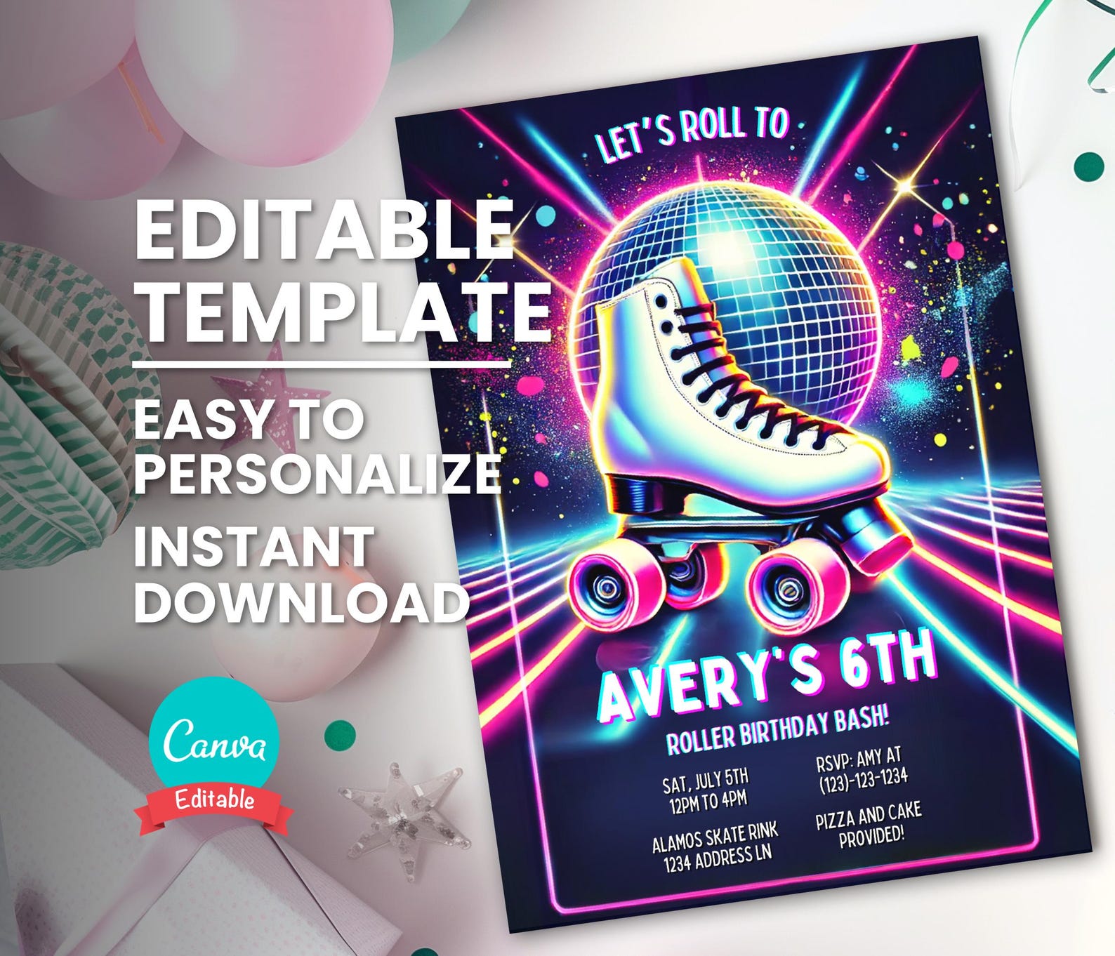 Skating Party Invitation for Roller Skate Birthday Party Invite ...