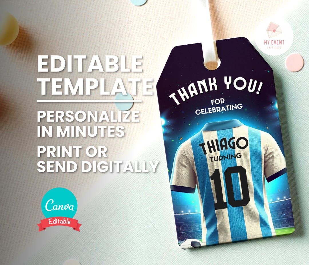 Soccer Thank You Tag, Soccer Theme Birthday Gift Tag, Editable Template ...