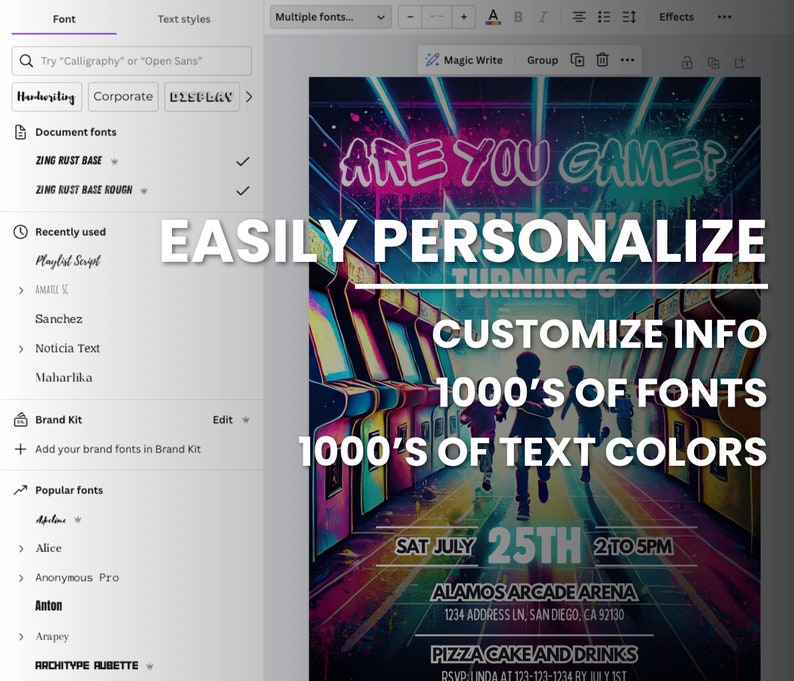 Arcade Birthday Party Invite for Boy Video Arcade Birthday, Neon Game ...