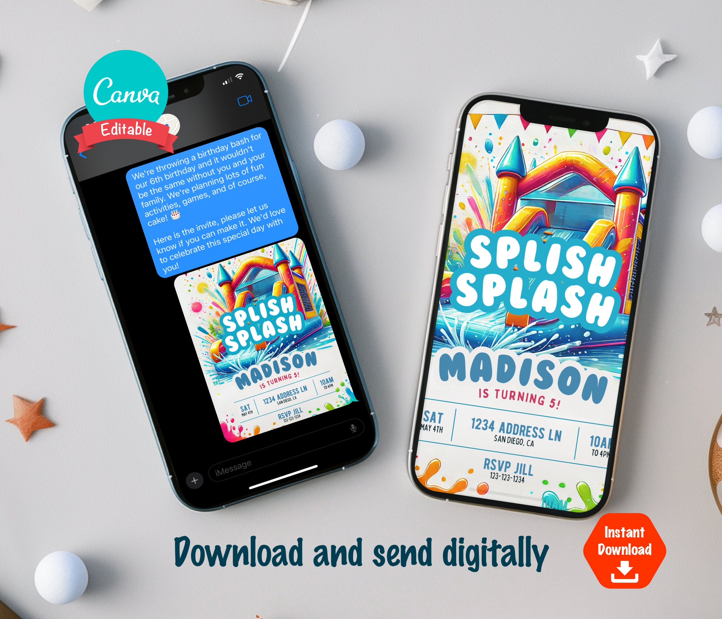 Water Slide Birthday Splash Party Invitation for Summer Pool Party ...