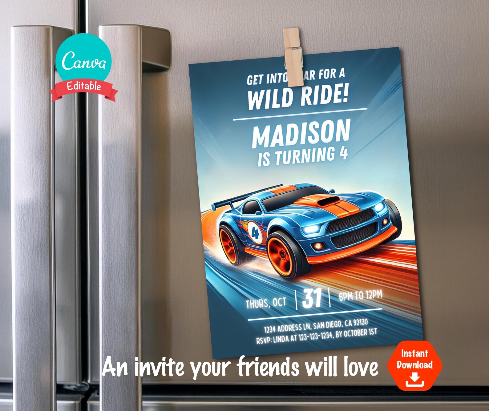 Racing Party Invitation for Race Car Birthday Party, Editable Age on ...