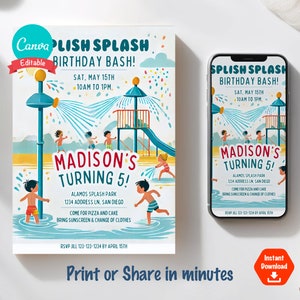 Splish Splash Birthday Bash Invitation for Splash Park or Splash Pad ...