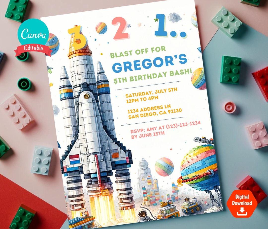 Blast off Birthday Invitation Boy Space Shuttle Rocketship Birthday ...
