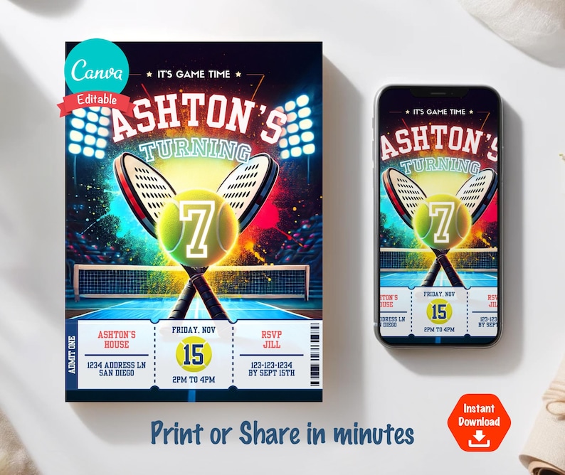 Invitación de cumpleaños de pádel, para cualquier edad, boleto de ...