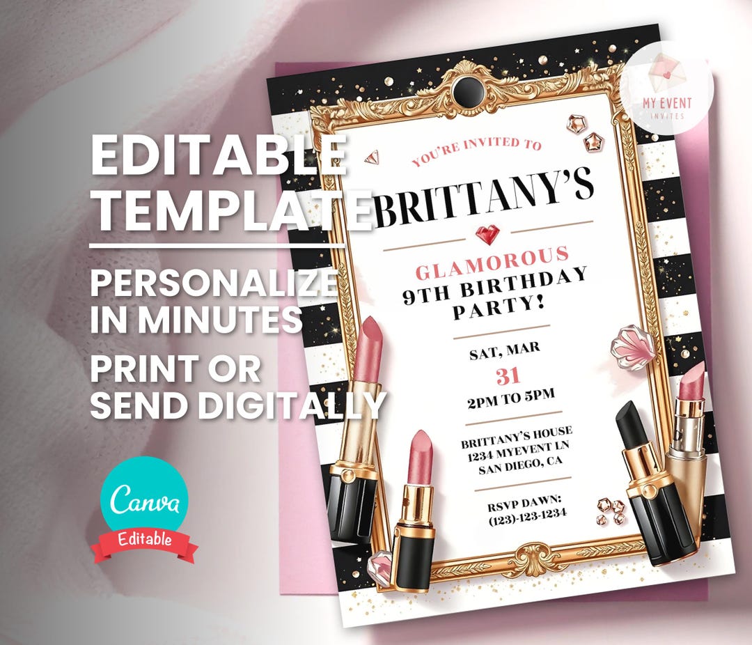 Makeup Birthday Invitation, Any Age Editable Template, Makeover Party ...
