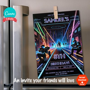Editable Laser Tag Birthday Invite for Futuristic Birthday Party ...