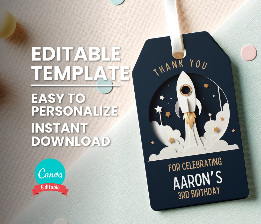 Rocketship Thank You Tag for Outer Space Party, Rocket Blast off Gift ...