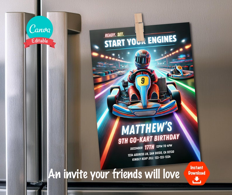 Go Kart Invite for Teen Go Cart Birthday Party Invitation, Go Karting ...