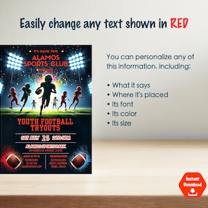 Football Tryout Invitation, Team League or Association Tryout Invite ...