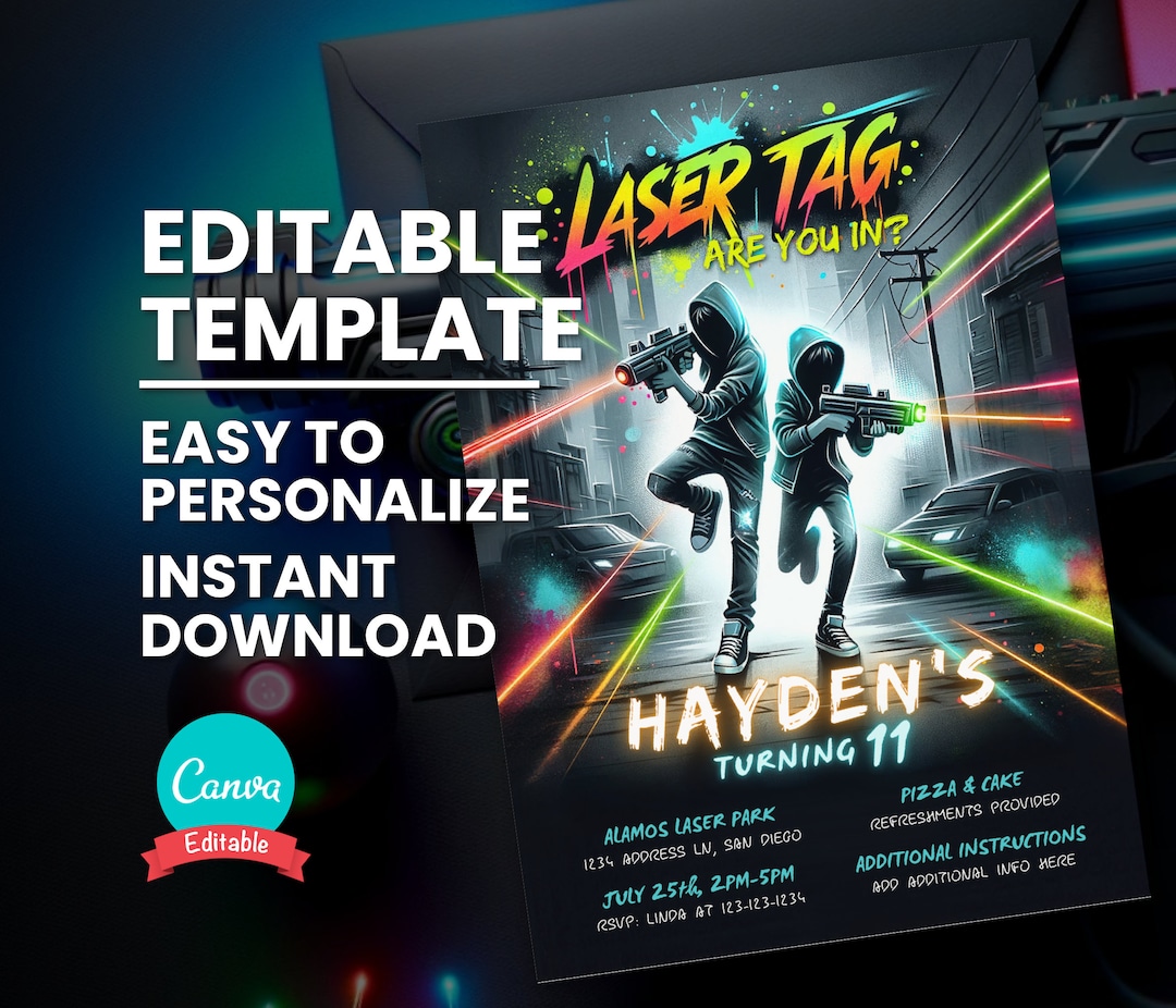 Laser Tag Invitation for Laser Tag Birthday Party Invite, Lasertag ...