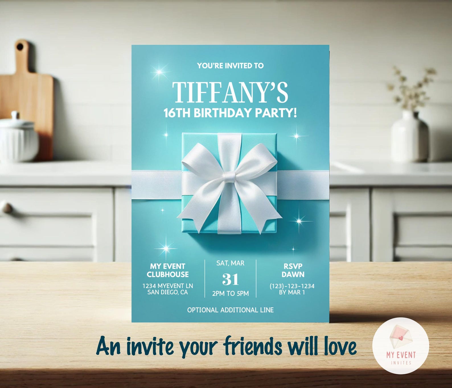 Tiffany Birthday Invitation, Gift Box Invite, Any Age Editable Template ...
