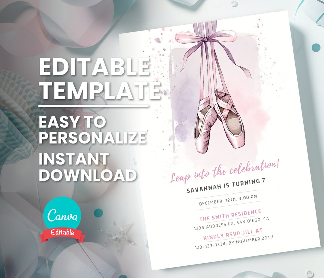 Ballet Dance Invite for Girl Ballet Slippers Birthday Party Invitation ...
