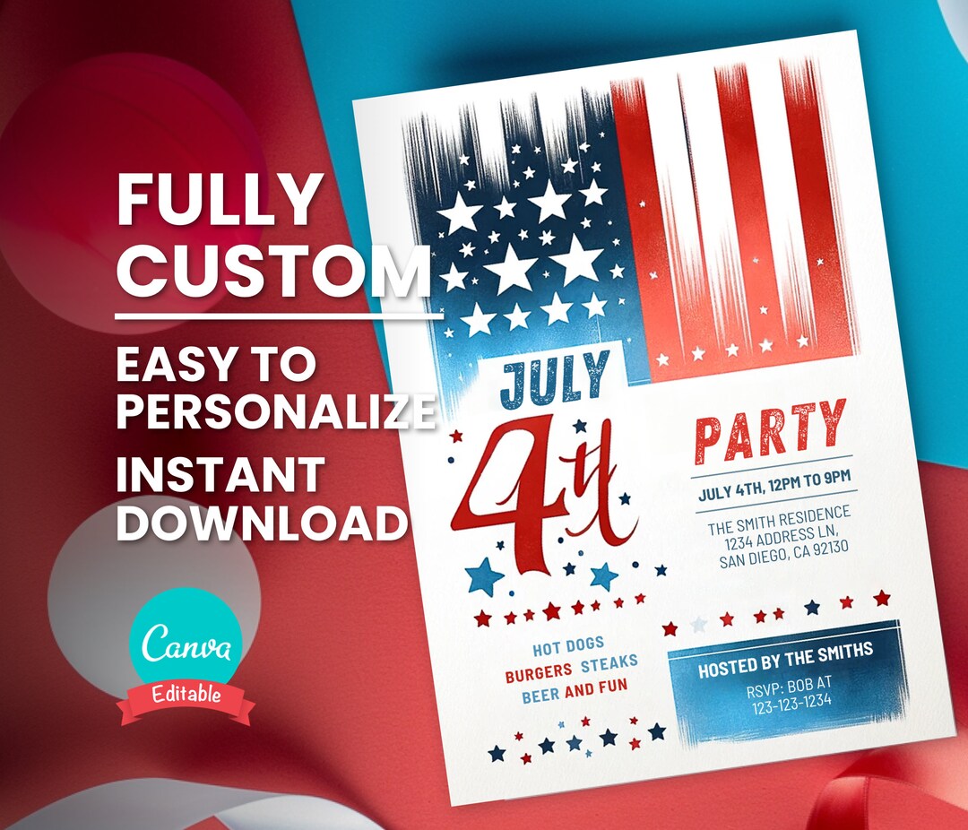 Editable July 4th Invite for Independence Day Party Invite for Friend ...