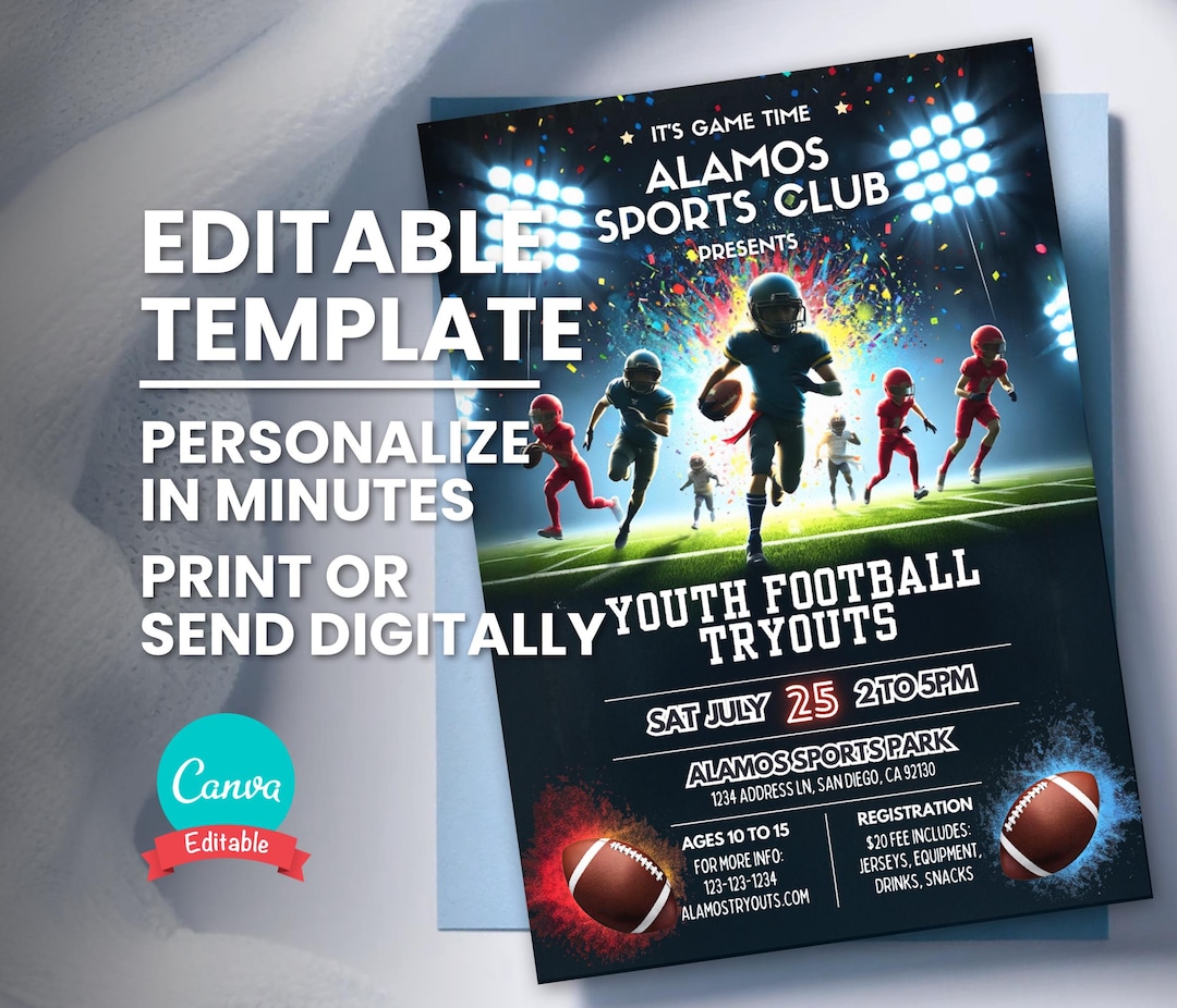 Football Tryout Invitation, Team League or Association Tryout Invite ...