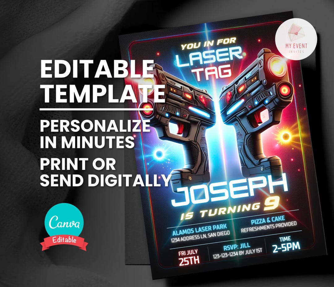 Laser Tag Invitation, Editable Digital Template, Printable Birthday ...