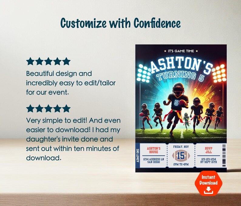 Flag Football Birthday Invitation, Athlete Player, Editable Digital ...