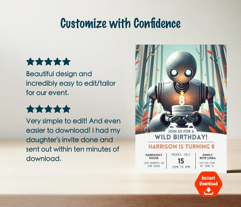Robot Birthday Invitation, Robot Party Invite, Editable Candle Age ...