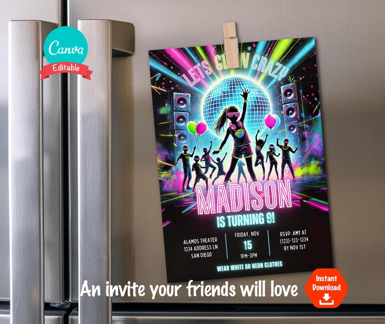 Glow Birthday Invitation, Lets Glow Party Invite, Any Age, Editable ...