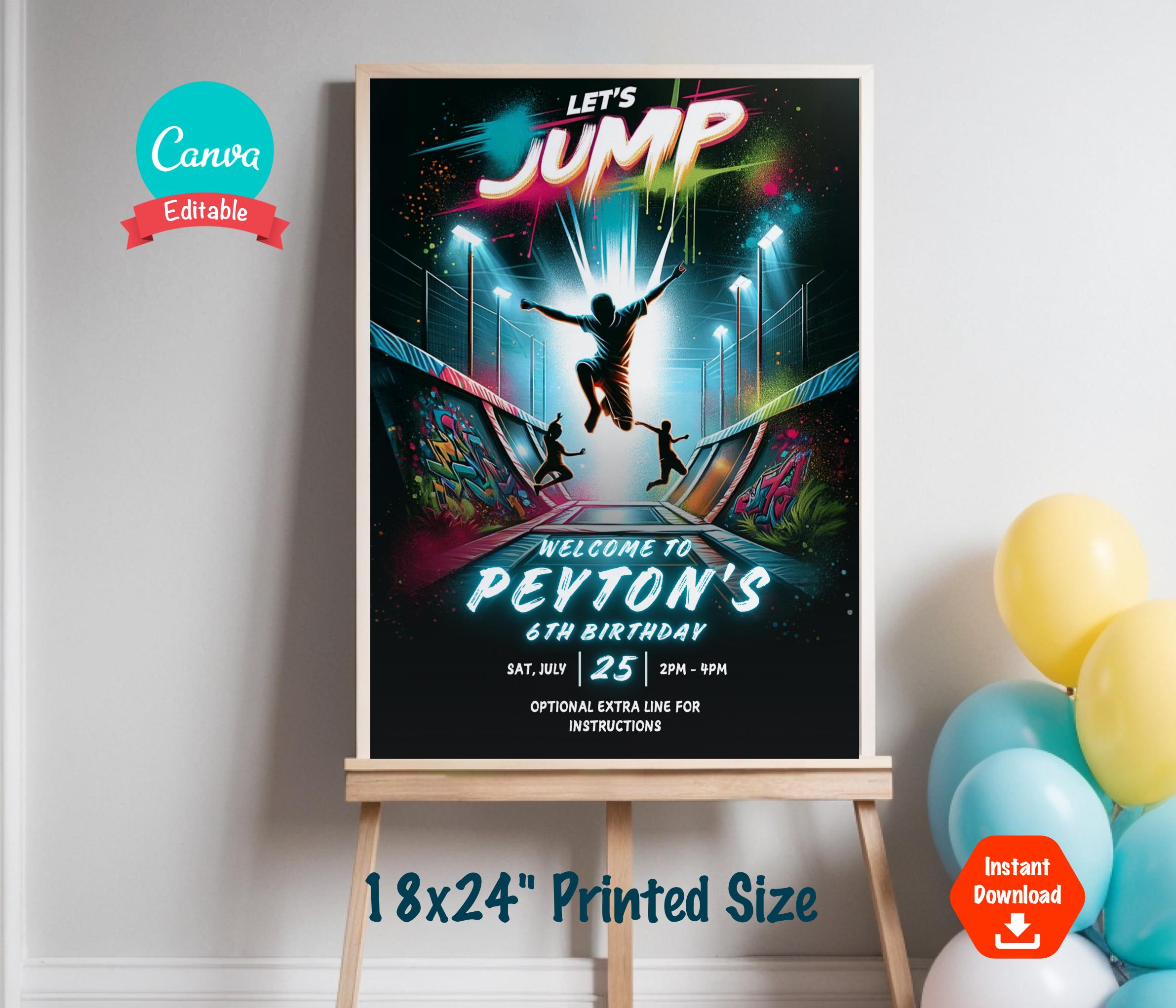 Trampoline Park Party Welcome Sign for Jump Birthday Party, Lets Jump ...