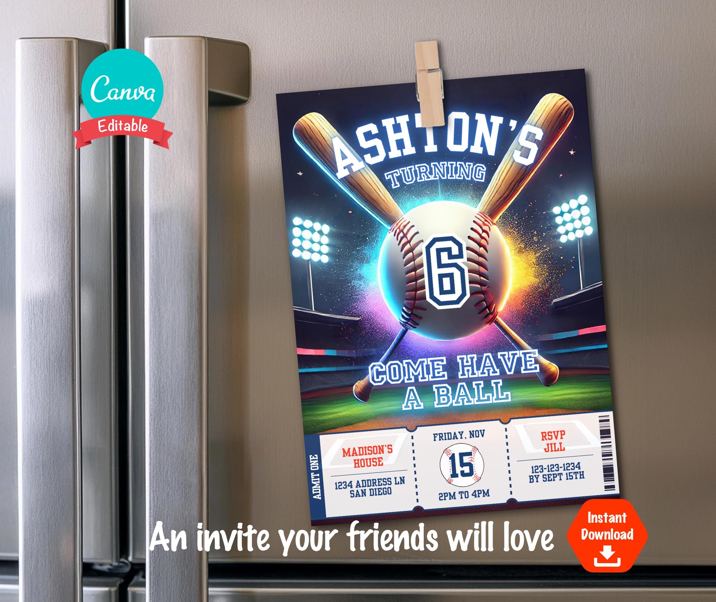 Baseball Birthday Invitation, Baseball Game Ticket Invite, Any Age ...