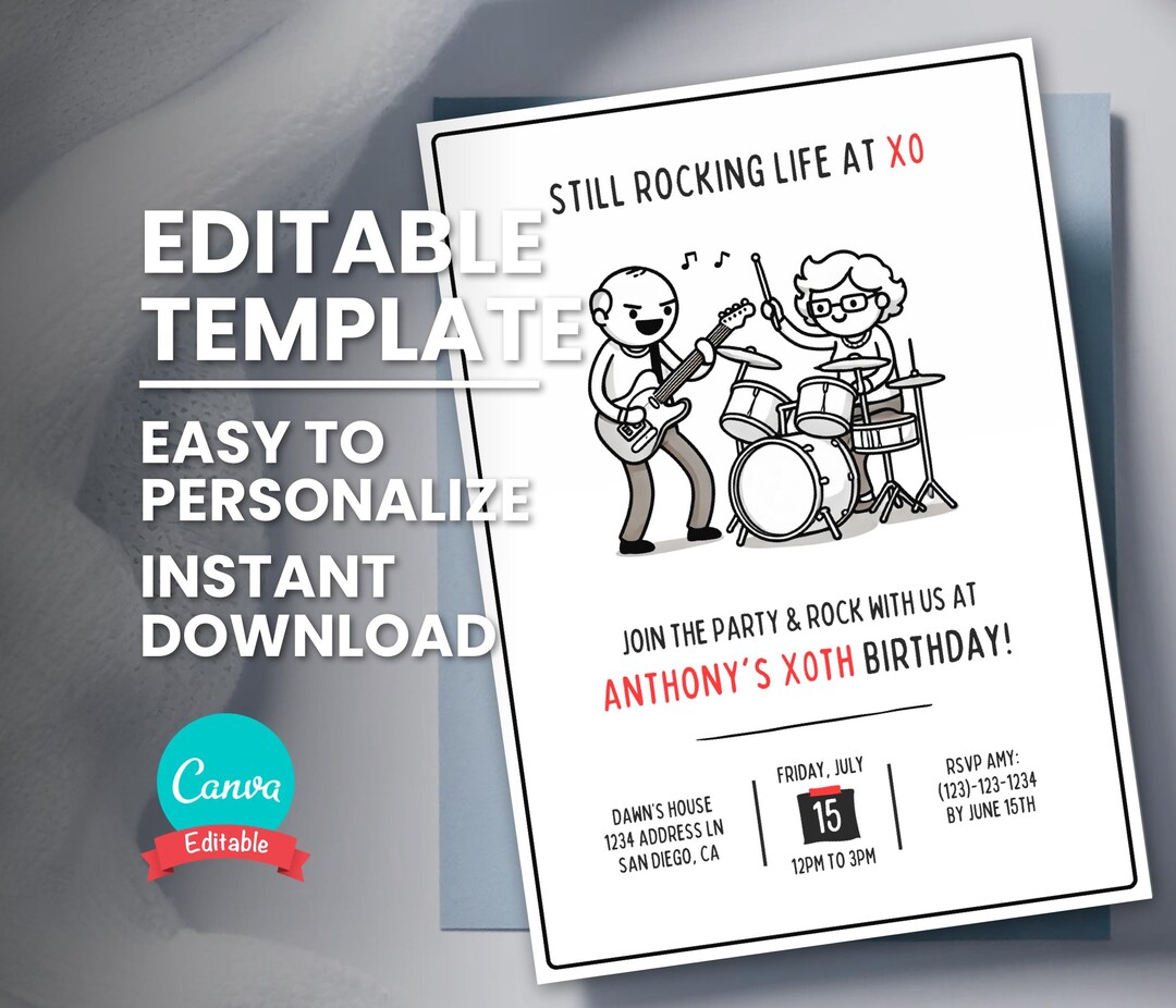 Funny Adult Birthday Party Invitation, Rocking Life at 50, 60, 70, 80 ...