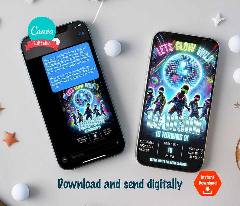 Glow Birthday Invitation, Lets Glow Party Invite, Any Age, Editable ...