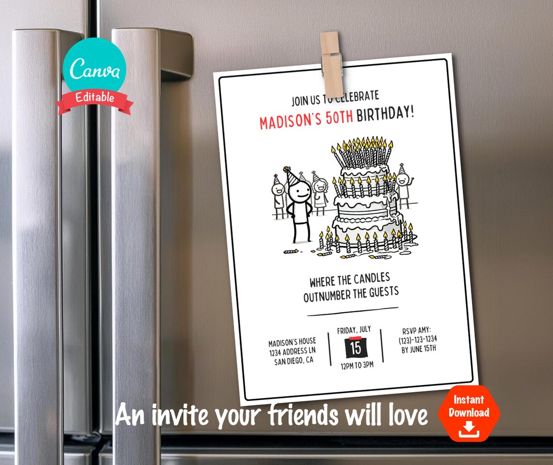 Adult Birthday Party Invitation, Funny Any Age Invite, Where Candles ...