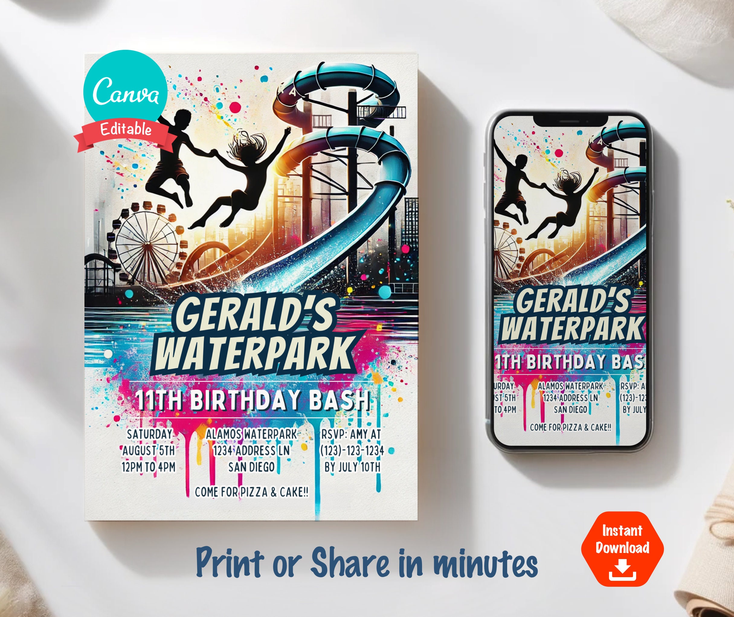 Waterpark Party Invite for Water Park Birthday Party Invitation, Summer ...