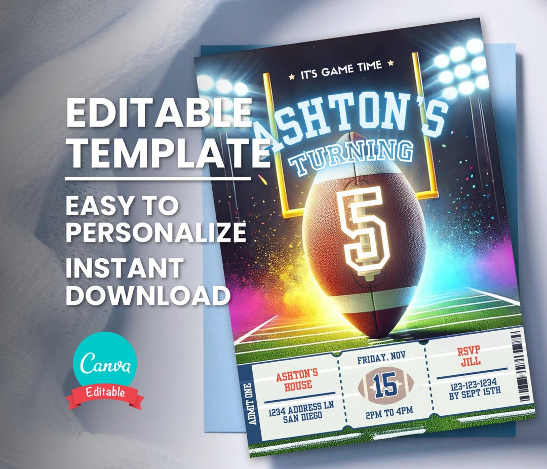 Football Birthday Invitation, Editable Any Age Football Ticket Birthday ...