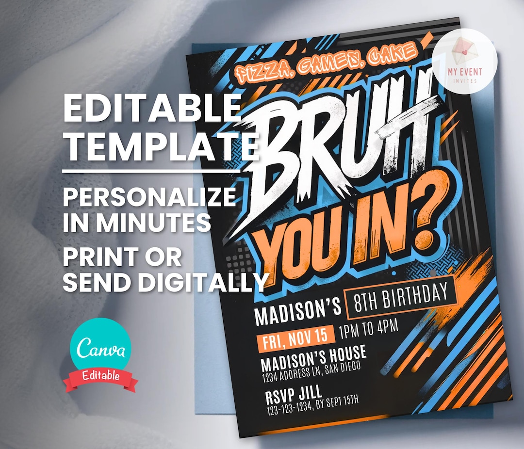 Bruh Birthday Invitation, Any Age, Any Theme Party Invite, Editable ...