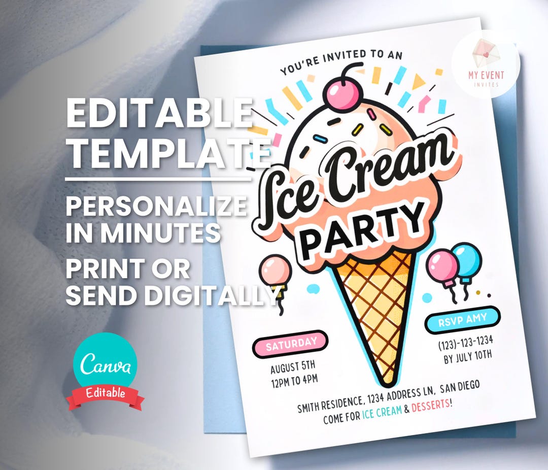 Ice Cream Party Invitation for School Social or Ice Cream Birthday ...