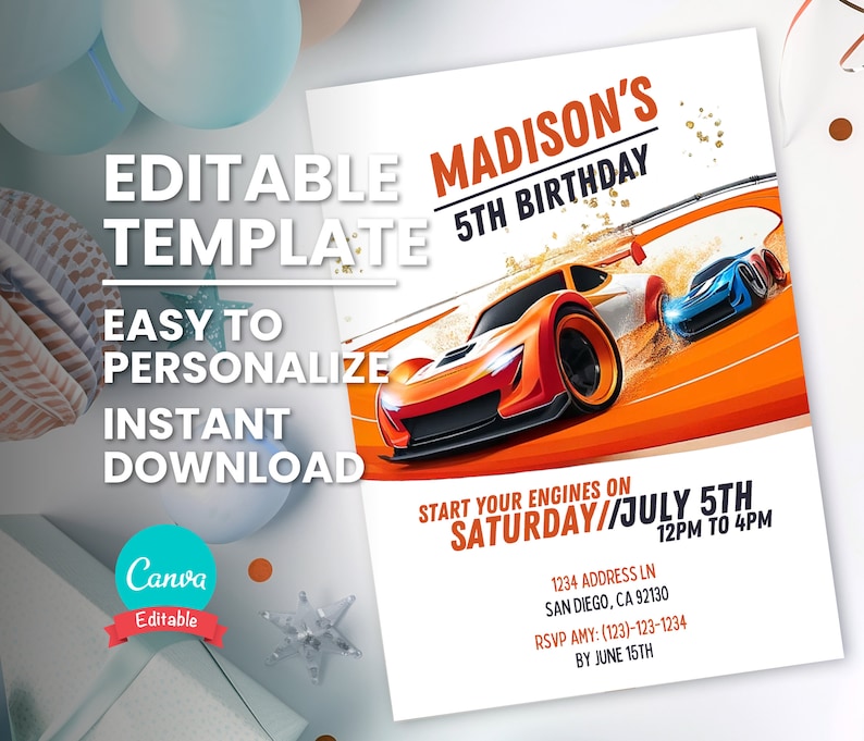 Racing Birthday Invitation for Race Car Birthday Party Invite, Racing ...