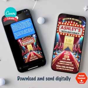 Red Carpet Invitation, Star VIP Pass Birthday Party, Glamorous ...