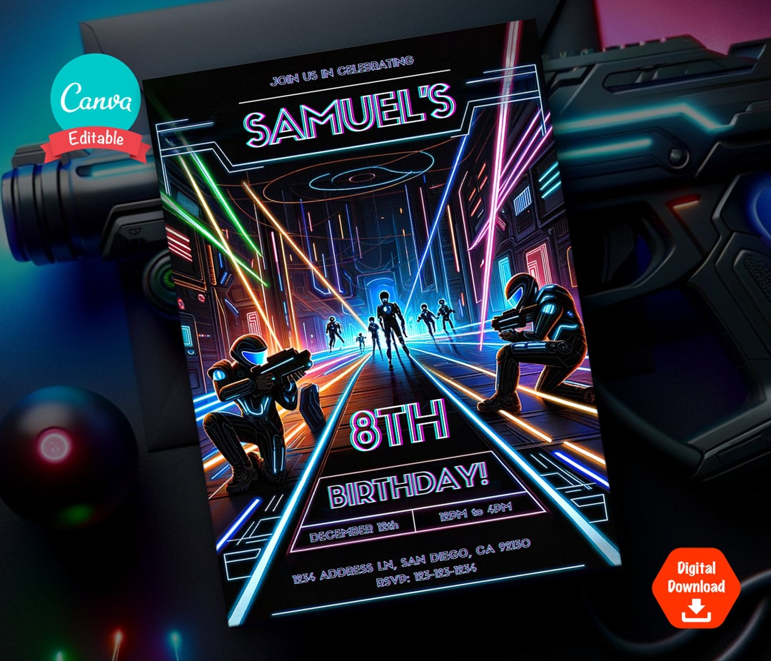Editable Laser Tag Birthday Invite for Futuristic Birthday Party ...