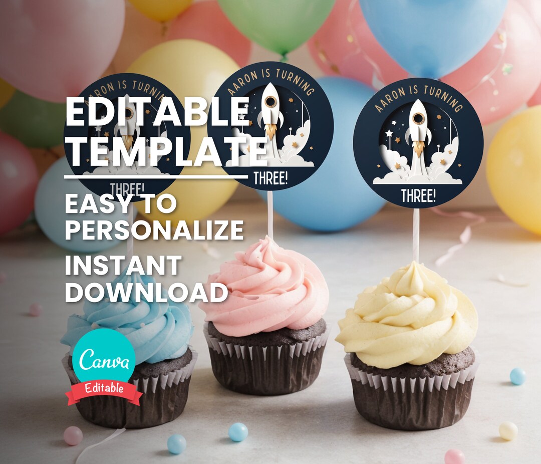 Rocket Ship Cake Topper for Outer Space Party, Rocket Blast off Cupcake Accessory, Decorative ...