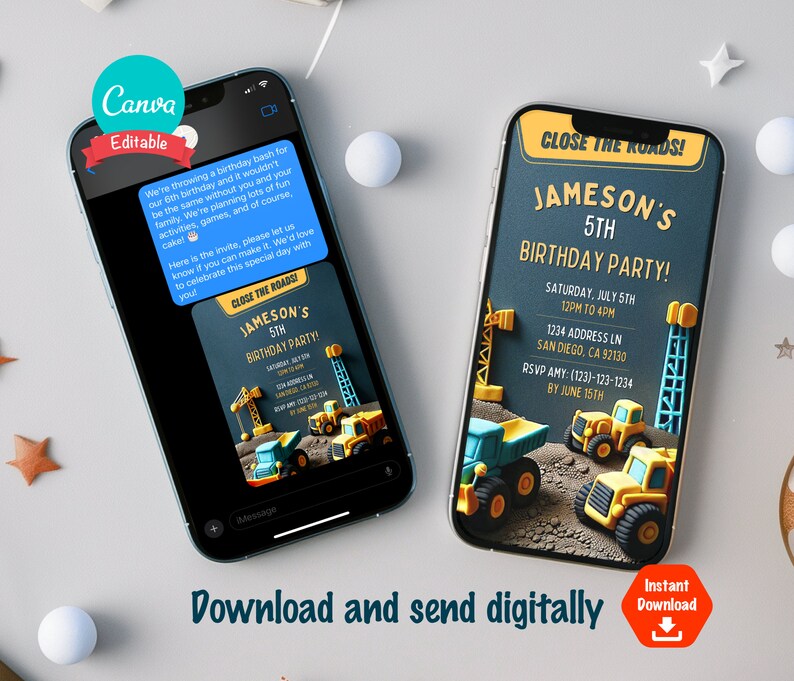 Construction Birthday Party Invite for Kid Construction Vehicle Party ...