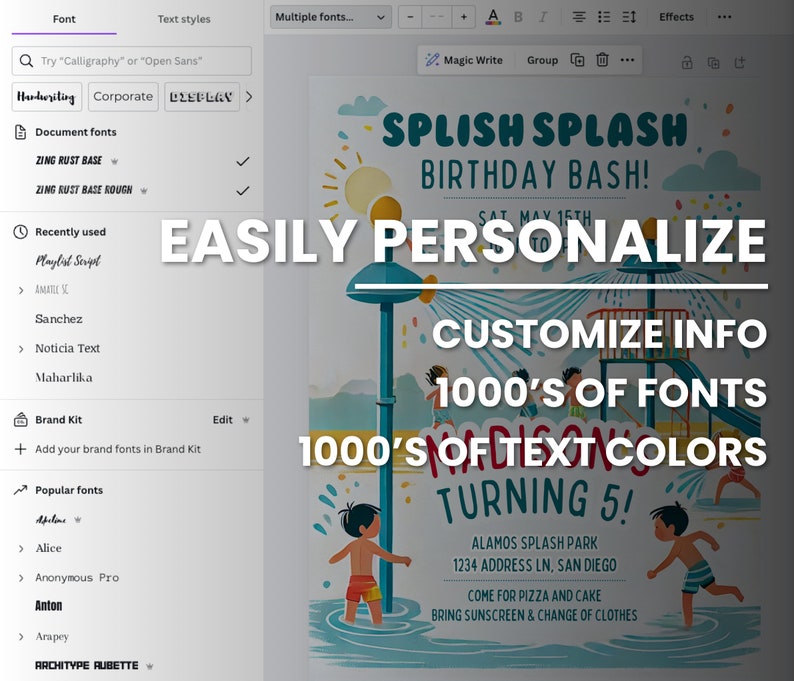 Splish Splash Birthday Bash Invitation for Splash Park or Splash Pad ...