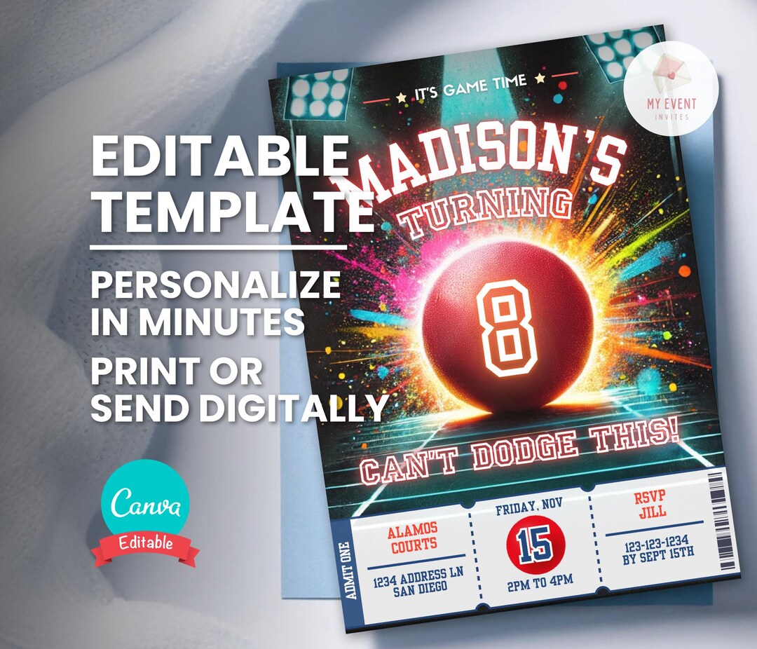 Dodgeball Birthday Invitation, Dodgeball Game Ticket Invite, Any Age ...