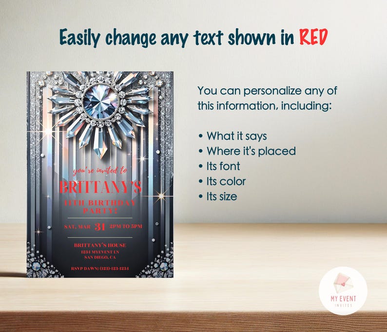 Crystal Birthday Invitation, Any Age Editable Template, Diamond Party ...