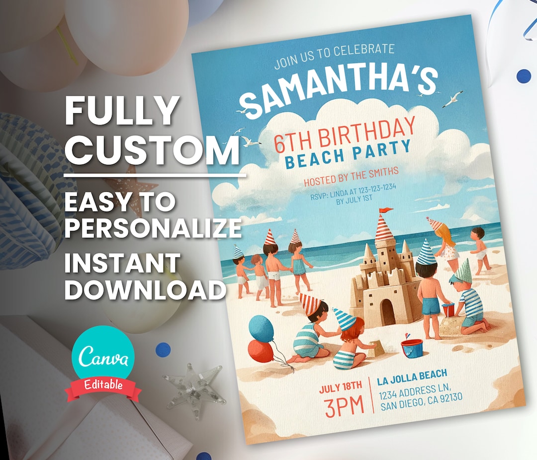 Beach Party Invitation, Beach Trip Birthday Party Invite, Beach ...