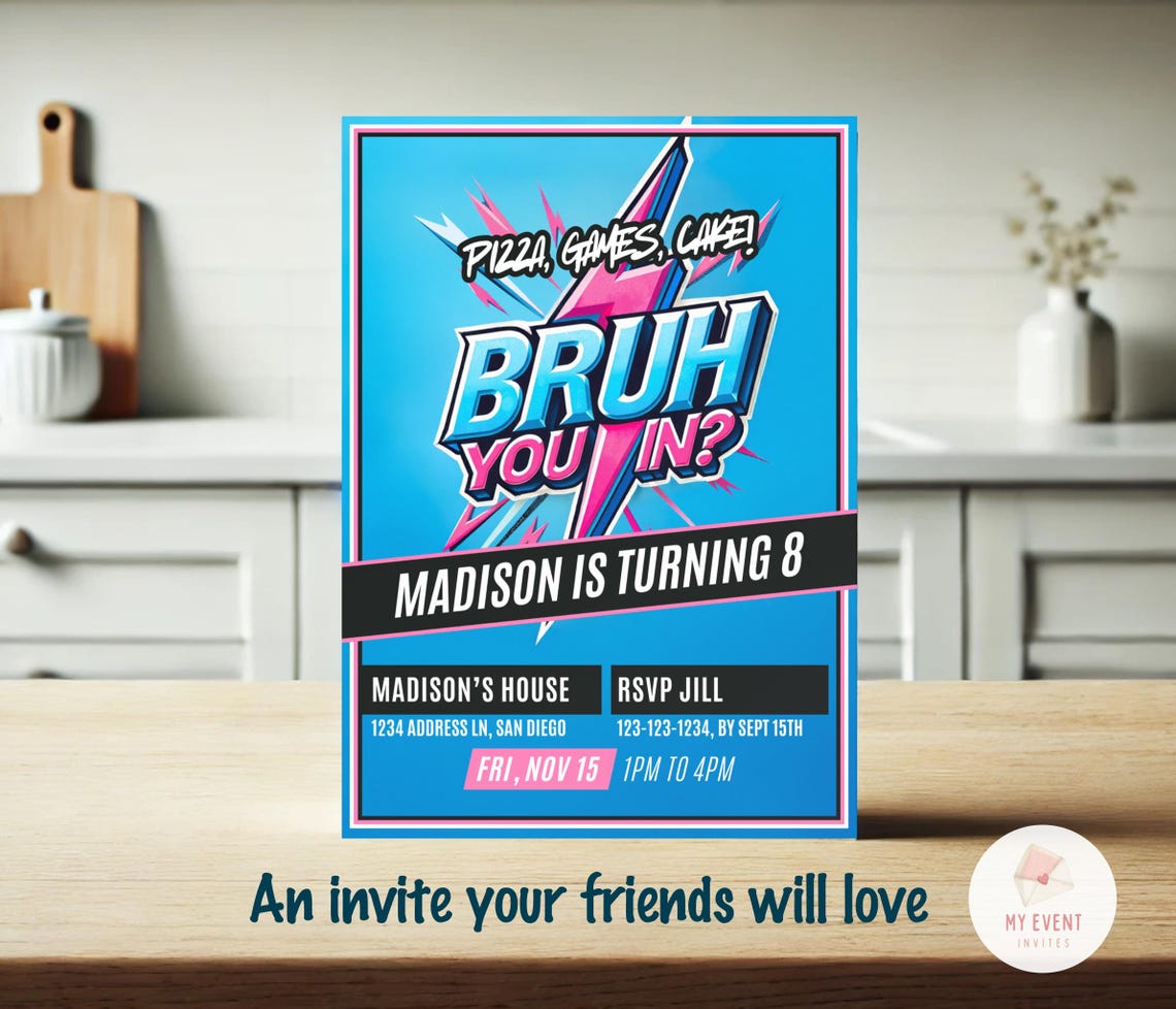 Bruh Birthday Invitation, Beast Birthday, Any Age, Any Theme, Editable ...