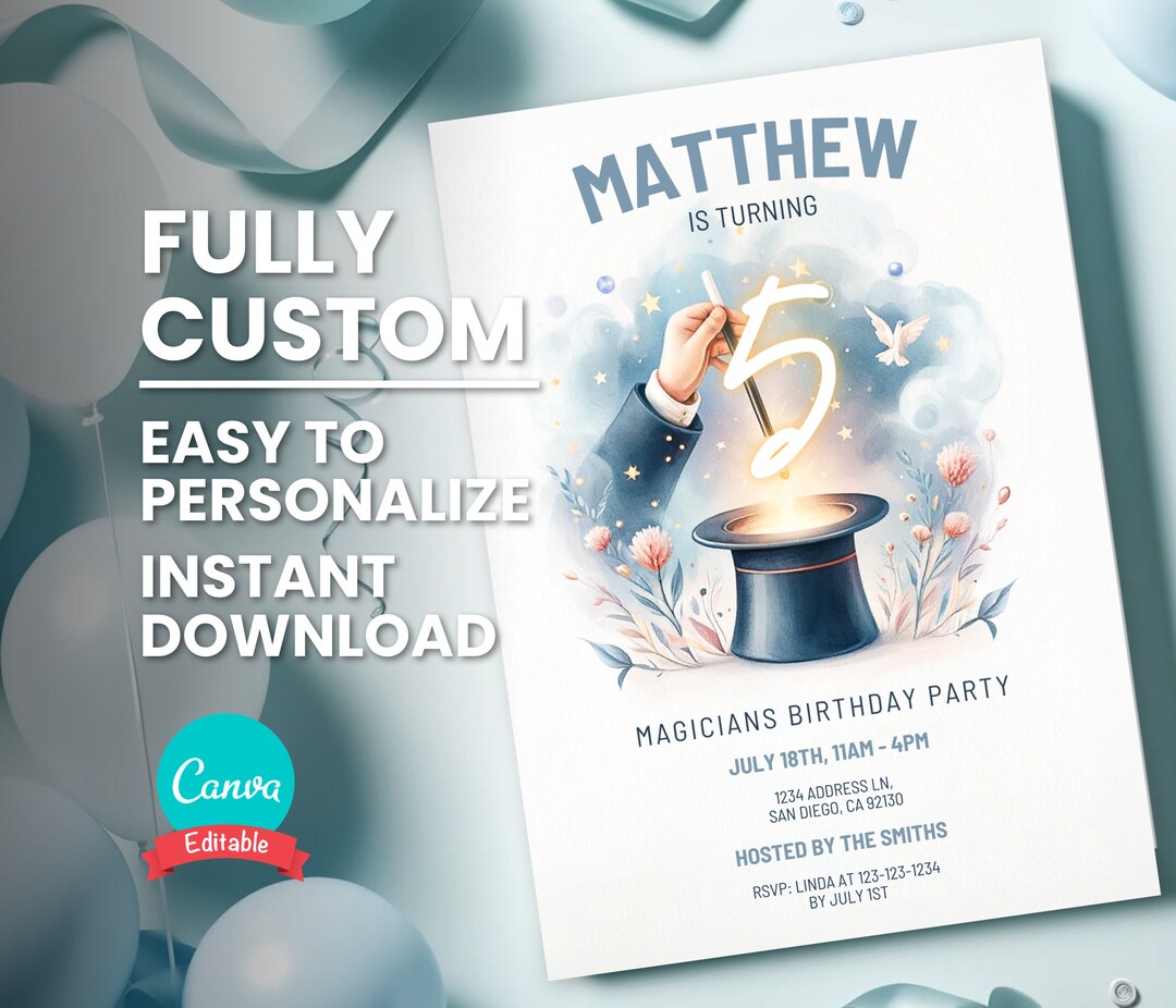 Custom Magic Show Birthday Party Invite for Kid Magician Party ...