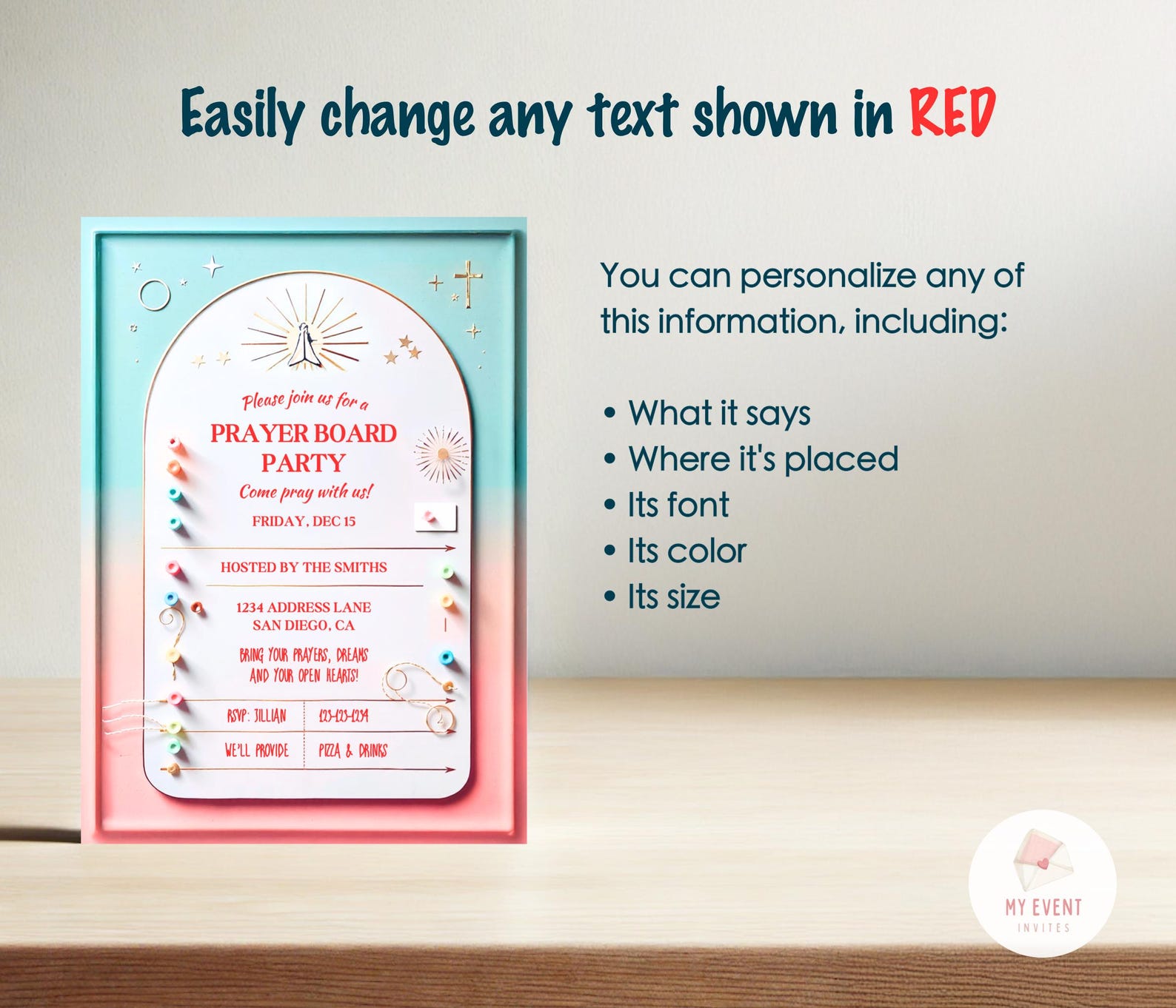 Prayer Board Invitation, Prayer Party Invite, Editable Template, Text ...