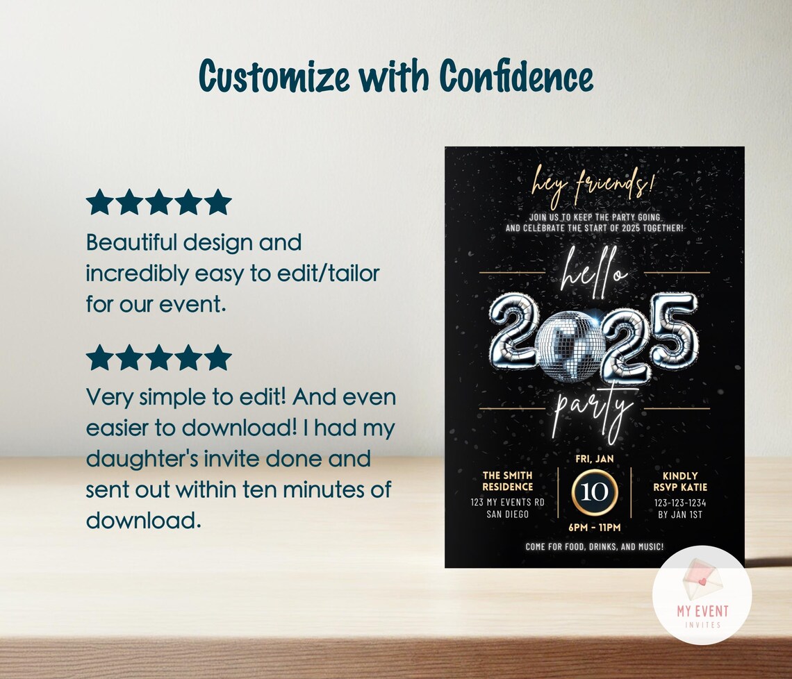 New Year Party Invitation, Kick off 2025 Party Invite, Editable Digital ...